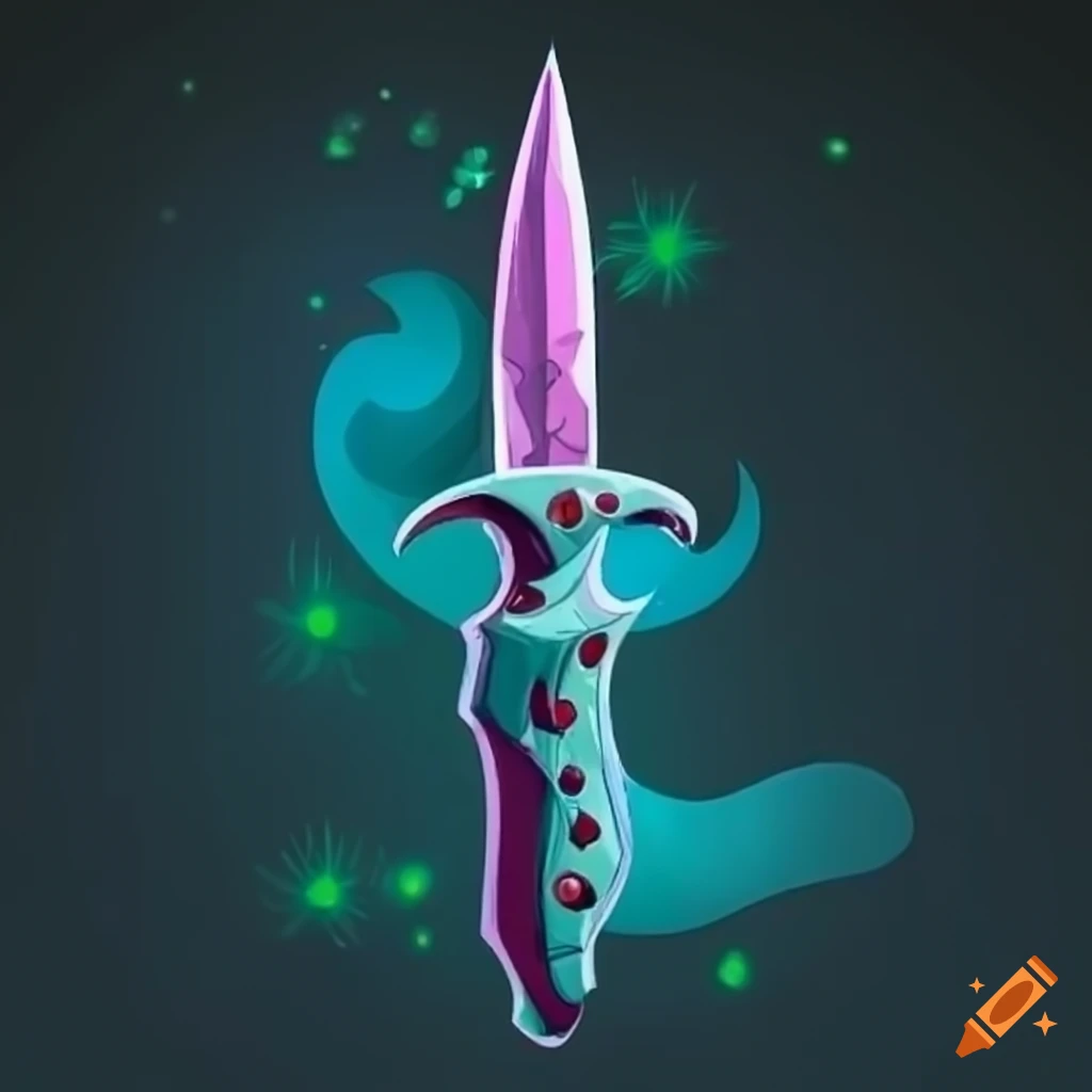 Cartoon illustration of a magic evil dagger on Craiyon