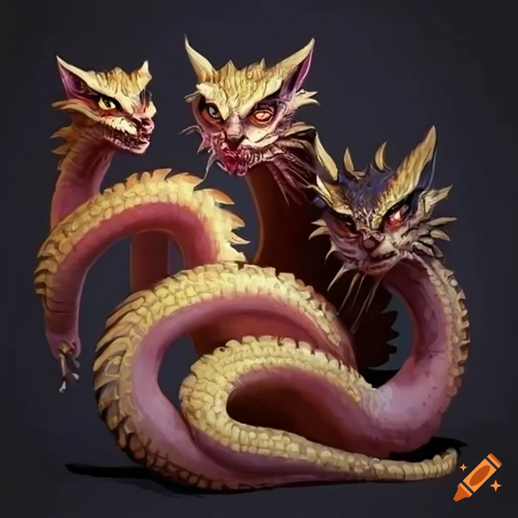Mythological hydra with cat heads