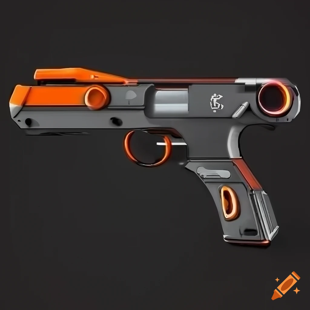 Digital art of a futuristic orange flavourblaster gun