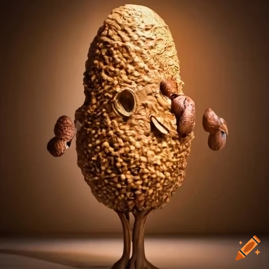 Art installation of a tree with a peanut sculpture on Craiyon