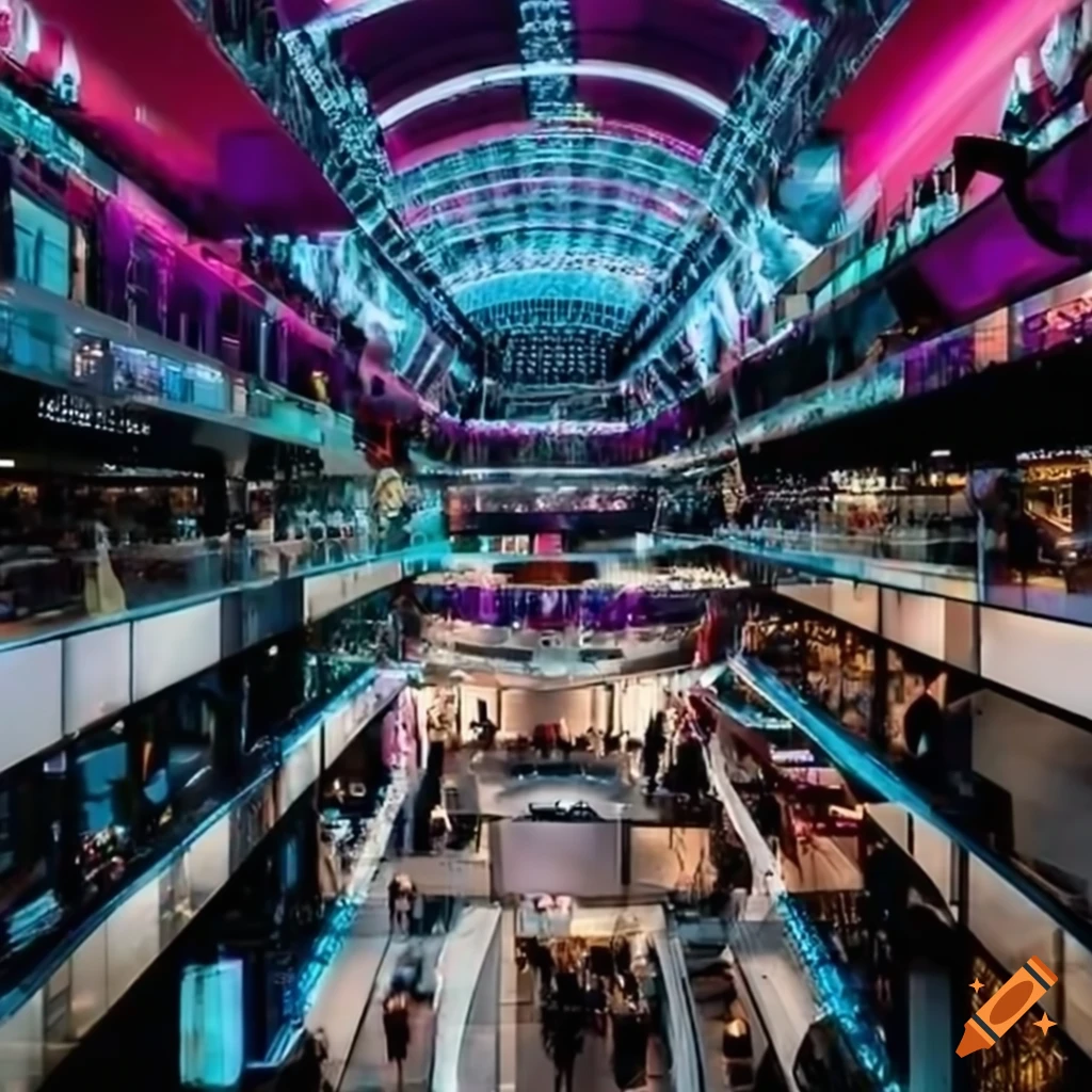 Image of a futuristic shopping mall on Craiyon
