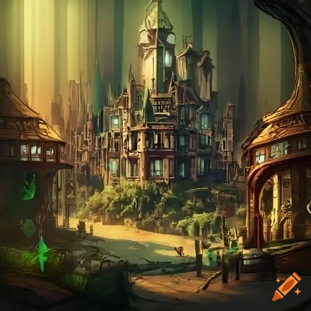 Steampunk city stage on Craiyon