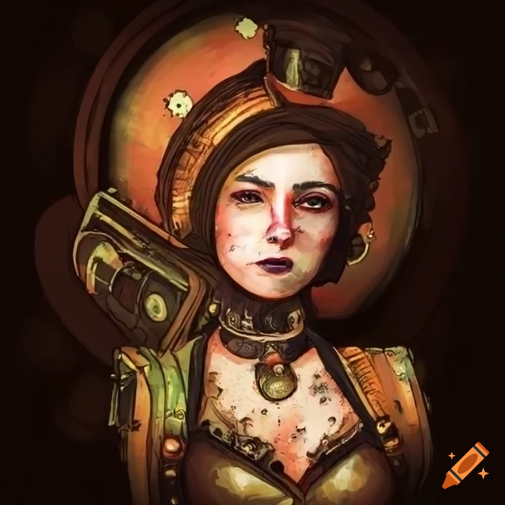 Steampunk illustration of a girl and machine fusion on Craiyon