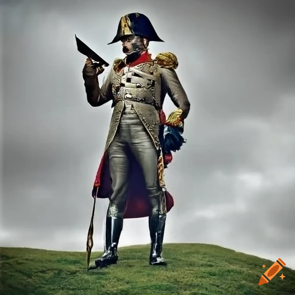Napoleon Bonaparte standing on a hill with a tablet on Craiyon