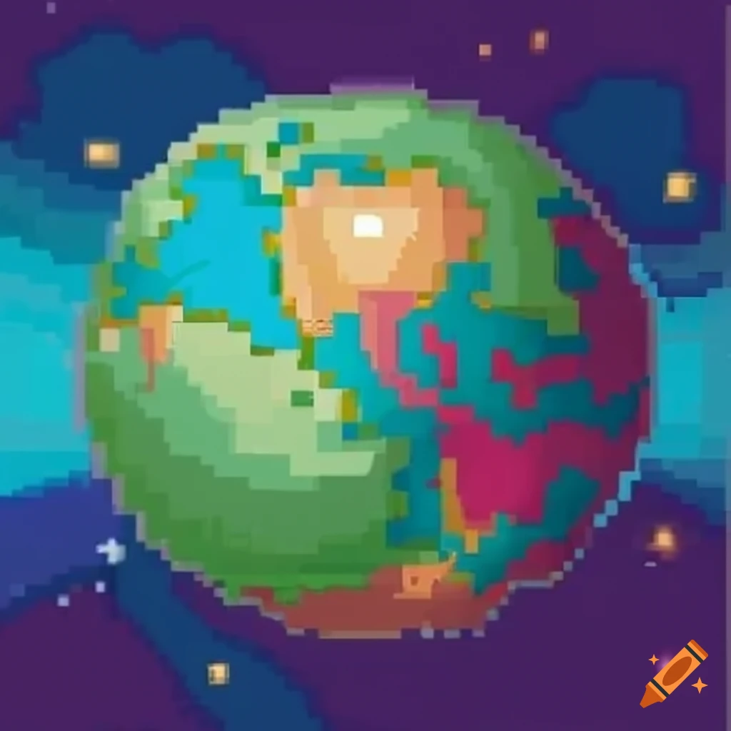 Pixelated representation of a sandbox universe on Craiyon