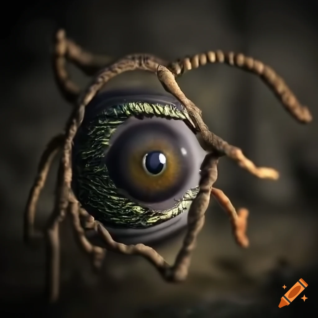 Surreal macabre condor eyeball creature with eye sprouts, watercolor ...