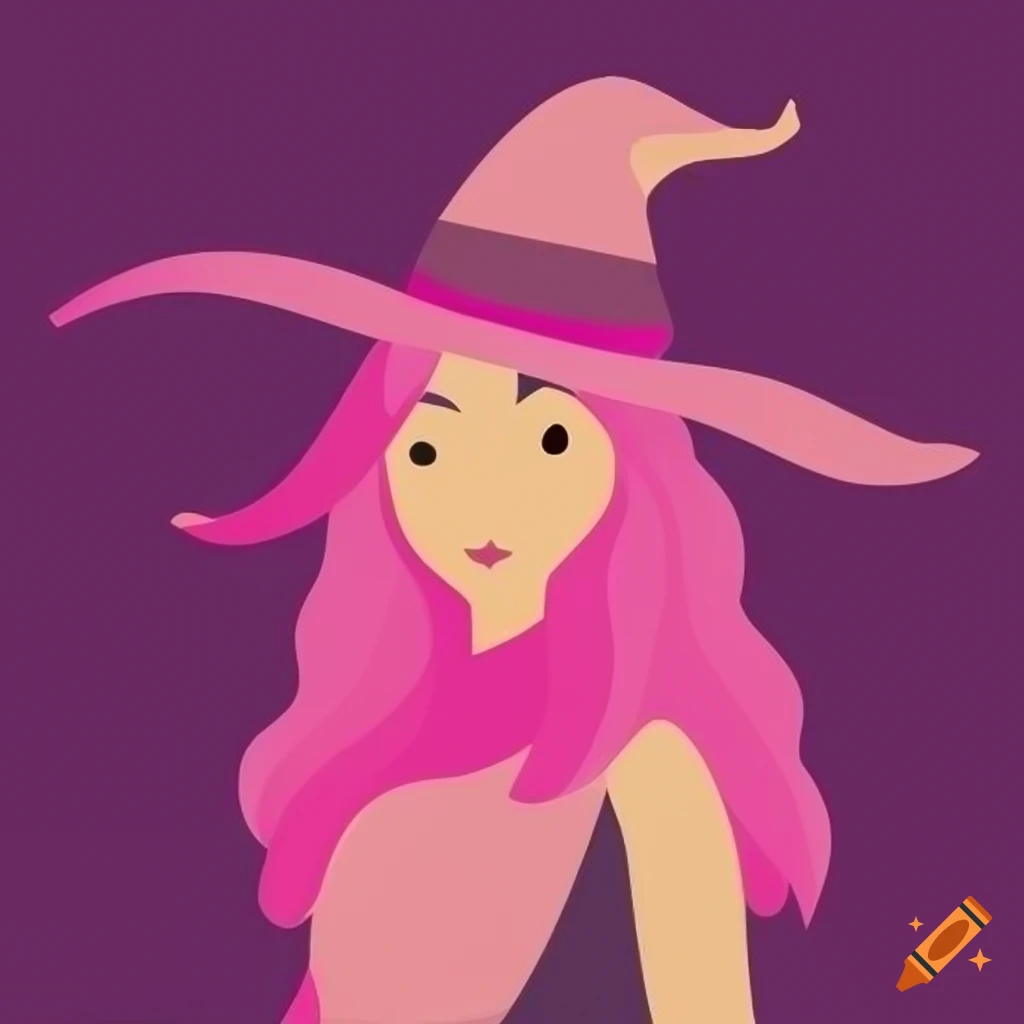 Stylized vector of a minimalist pink witch