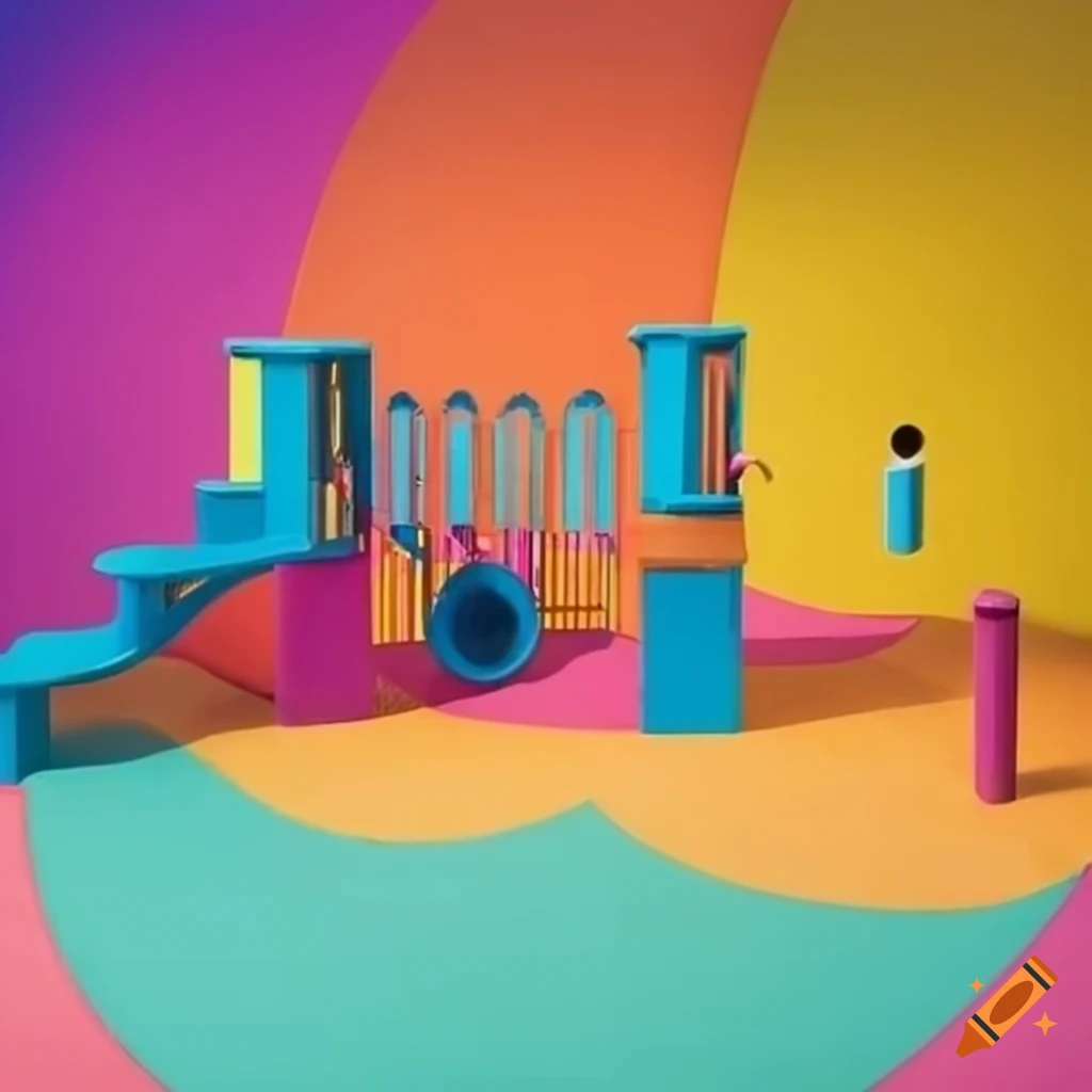 Surrealist playground with vibrant colors