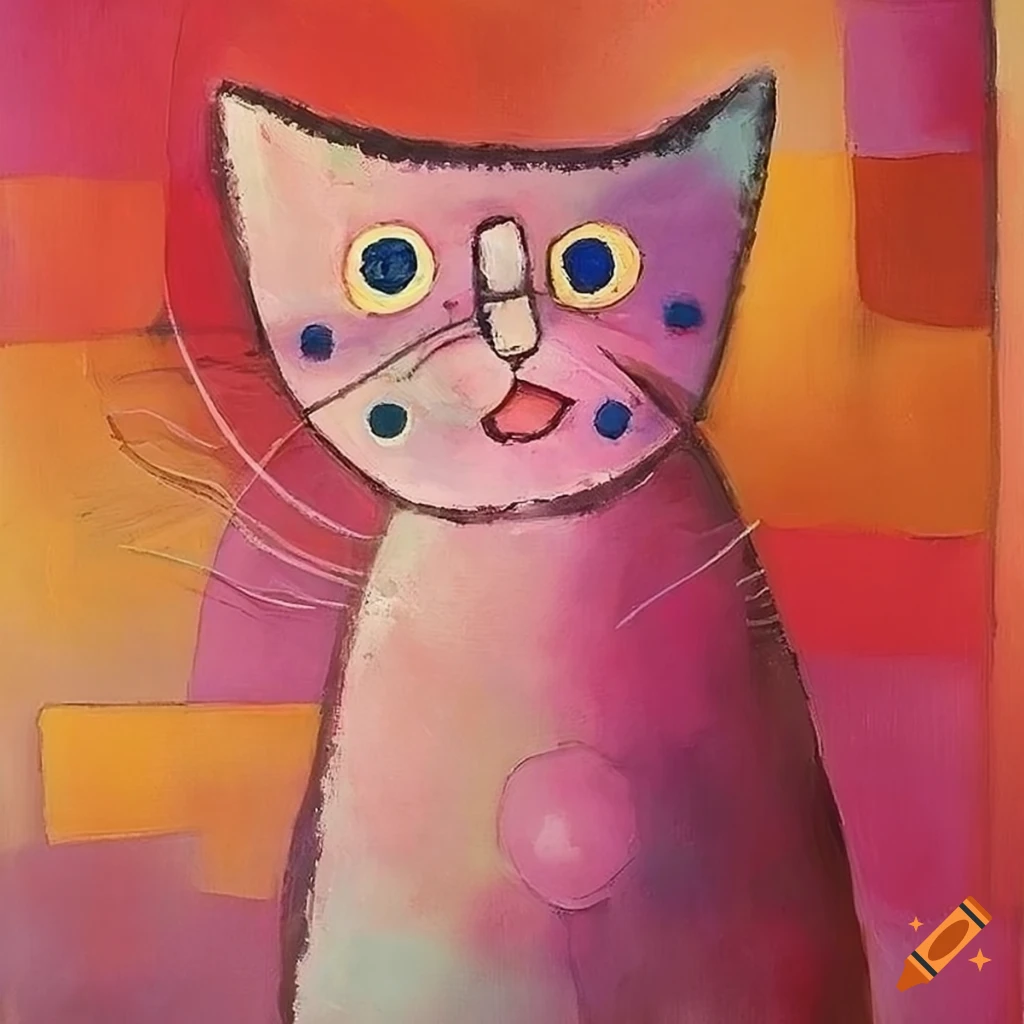 Abstract painting of a happy pink cat on Craiyon
