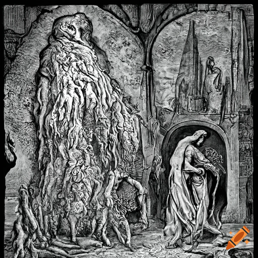 Surreal black and white art with giants and mutated humans on Craiyon