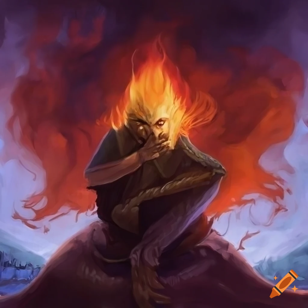 Epic artwork of a fiery efreet awakening on Craiyon