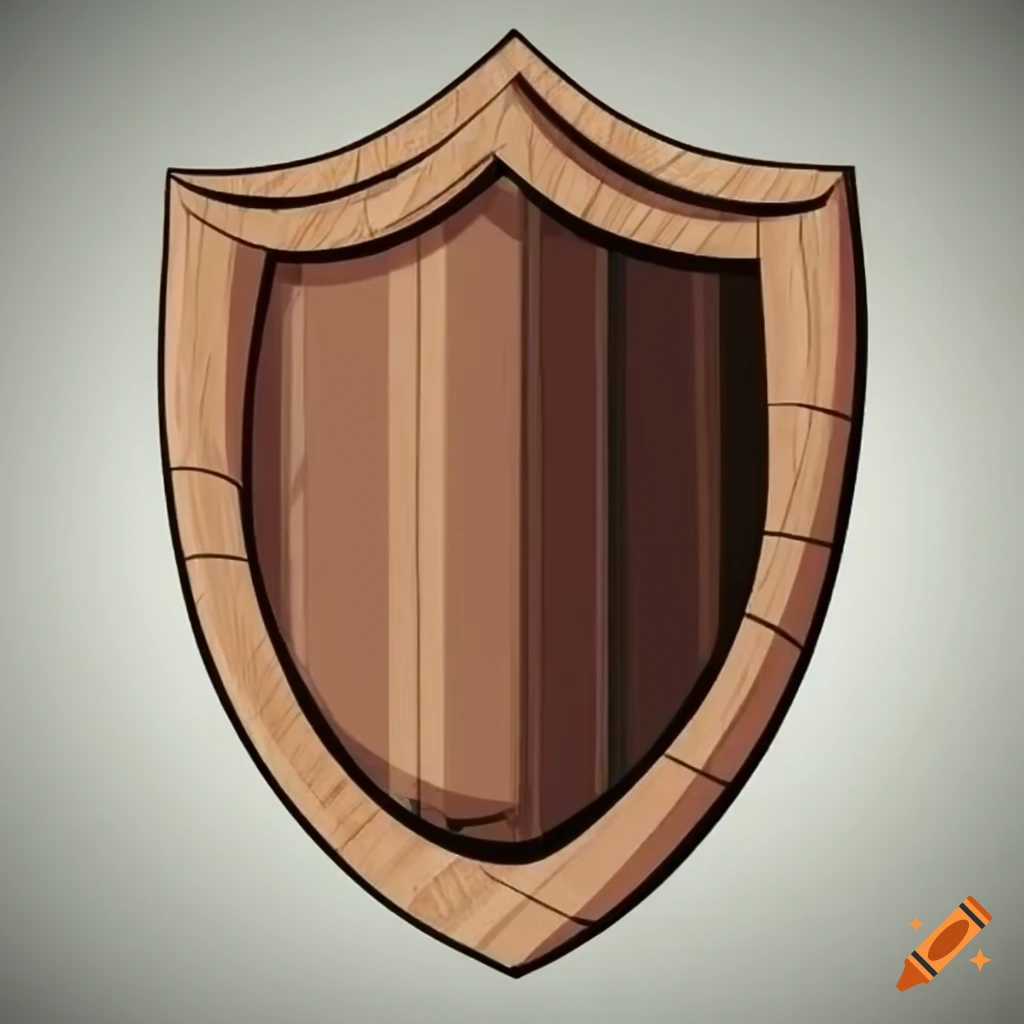 Cartoon wooden shield illustration on Craiyon