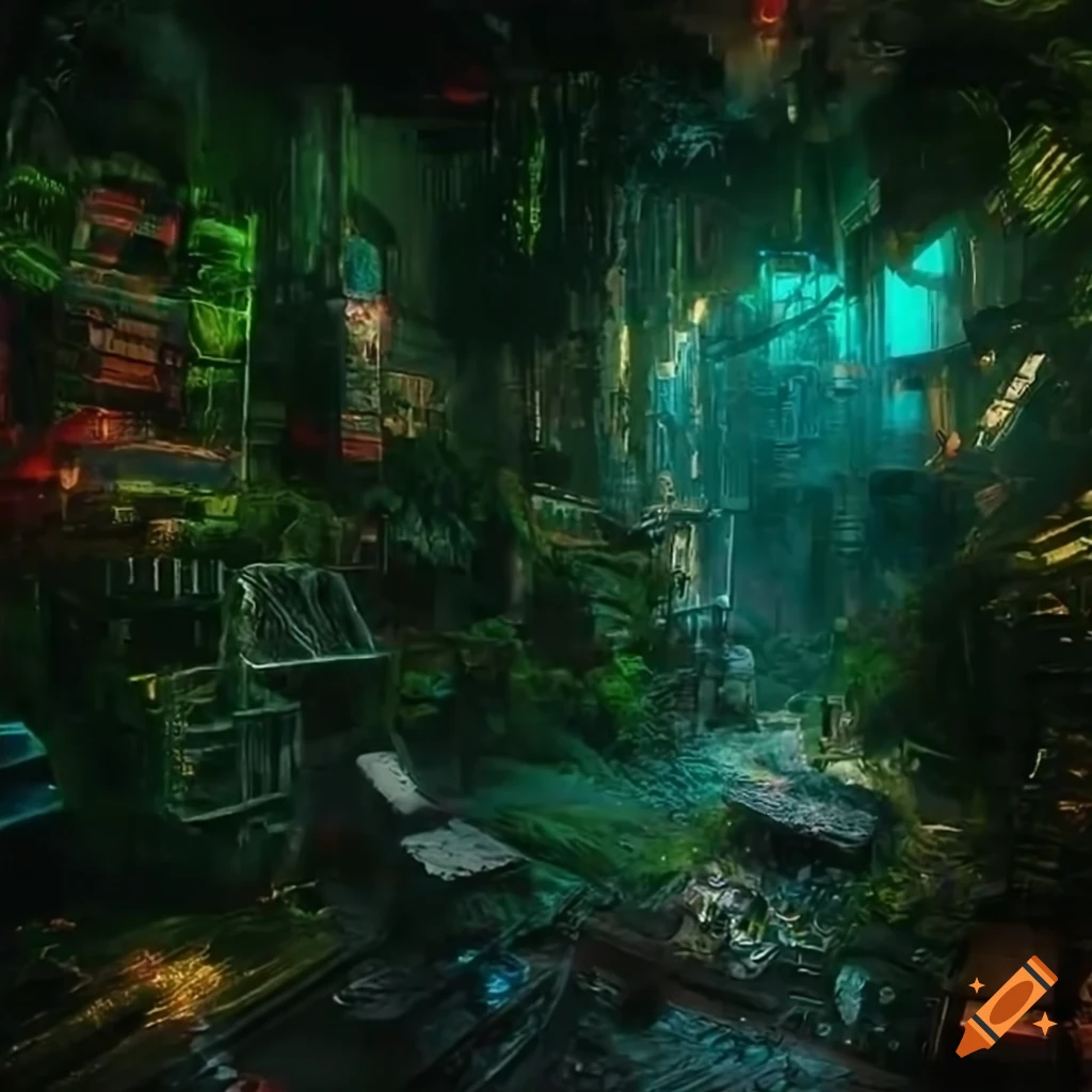 Cyberpunk depiction of a futuristic city in the jungle on Craiyon