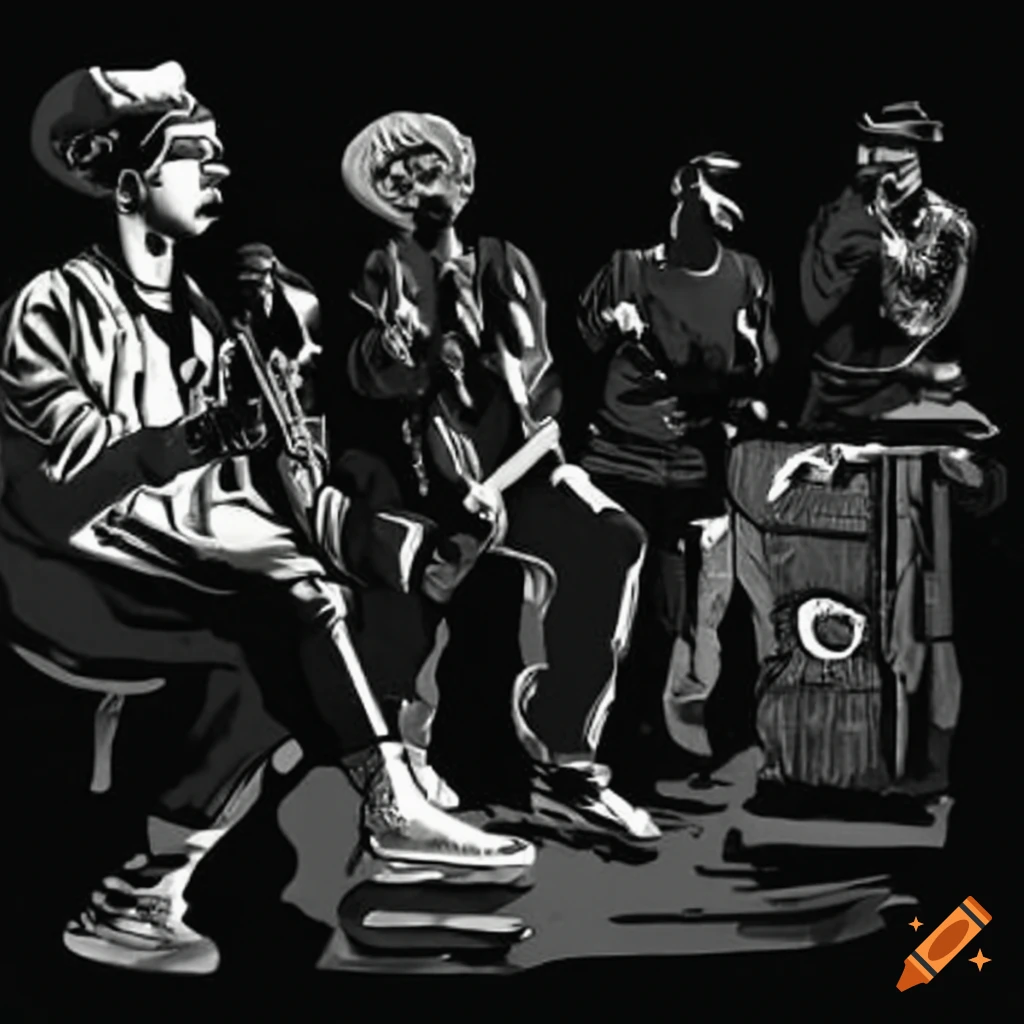 Cartoon depiction of the beatles with lennon playing a moog synthesizer ...