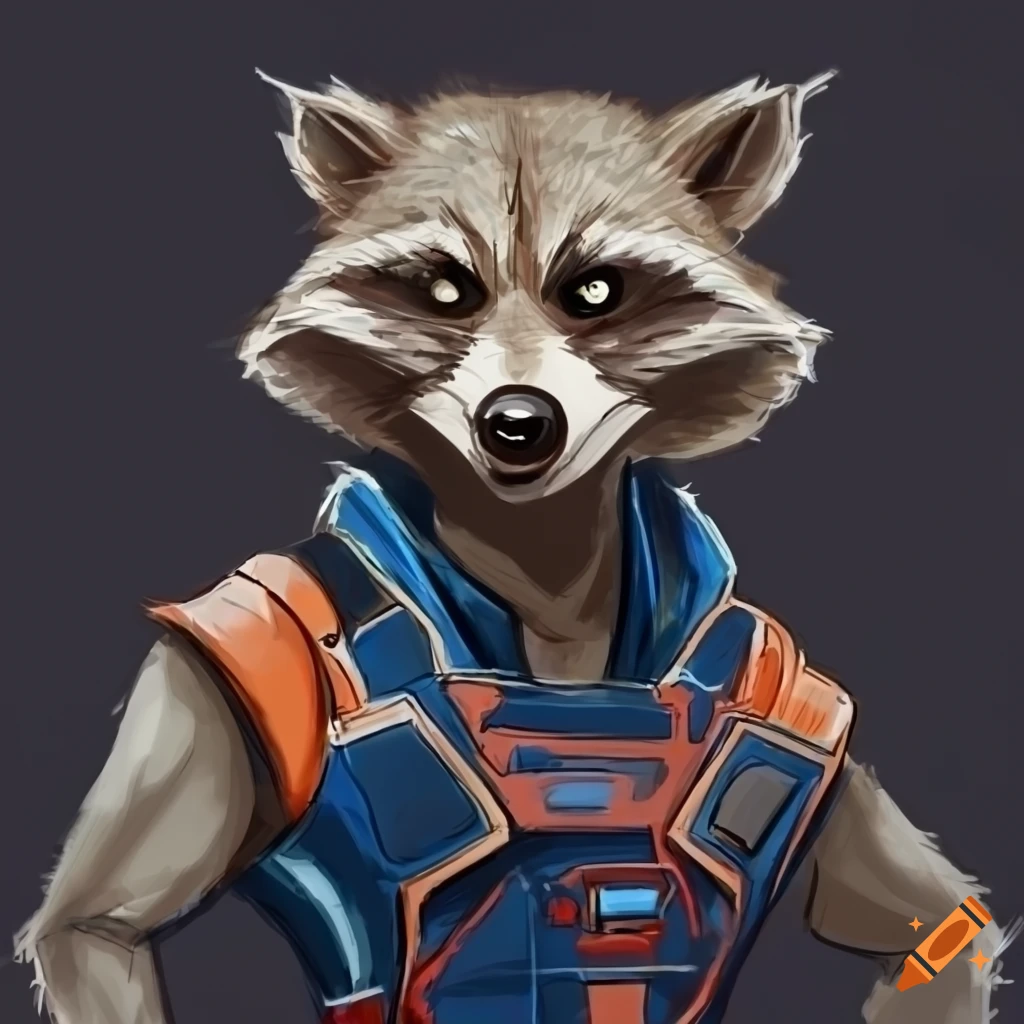 Sketch of rocket raccoon looking angry on Craiyon