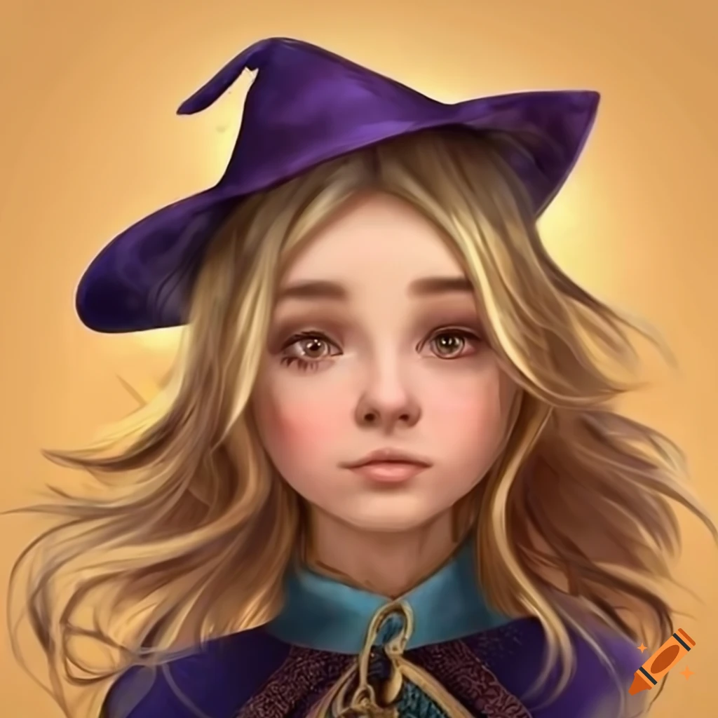 Girl wearing a wizard hat on Craiyon