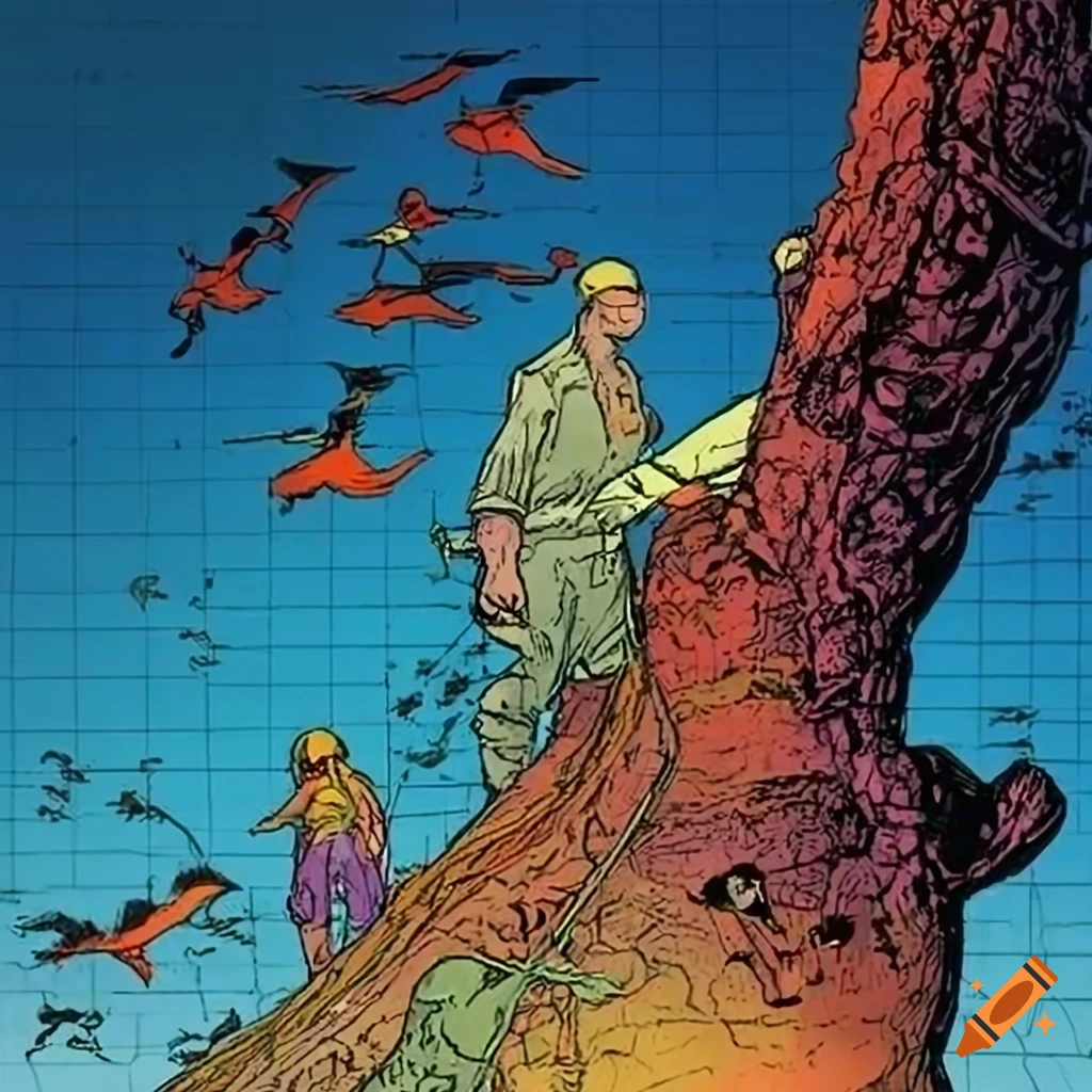 Manga comic book cover of sci-fi moebius comic book dynamic fight scene ...