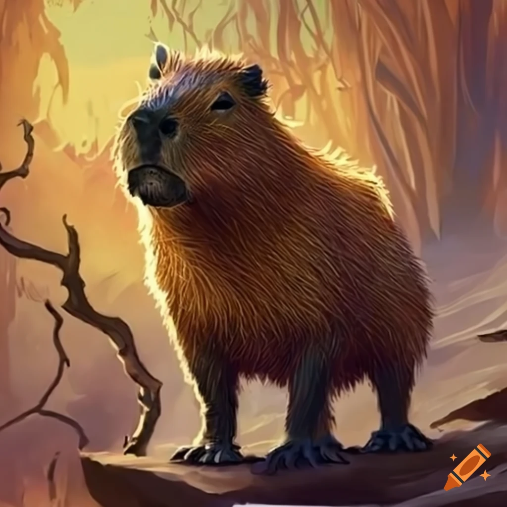 Artistic depiction of a capybara in a magic the gathering style