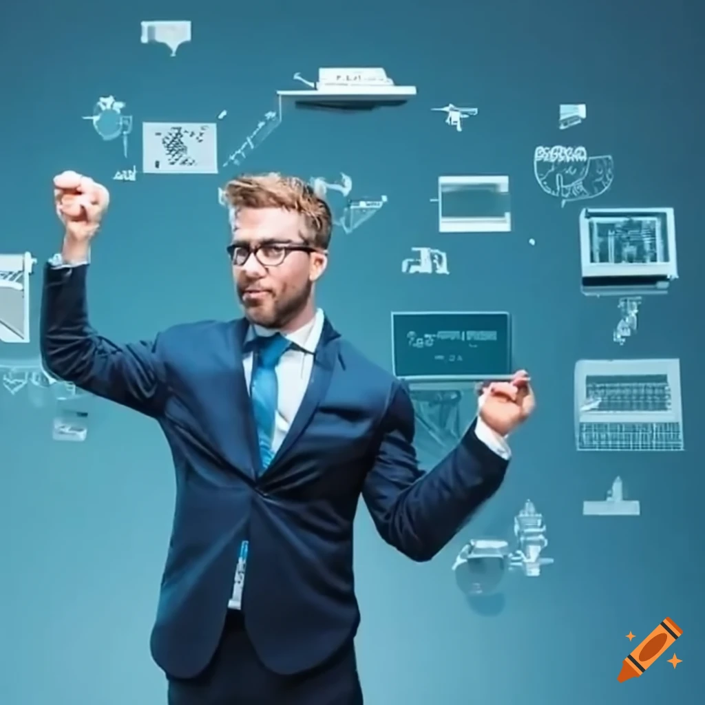 Image of a corporate professional brainstorming on connections on Craiyon