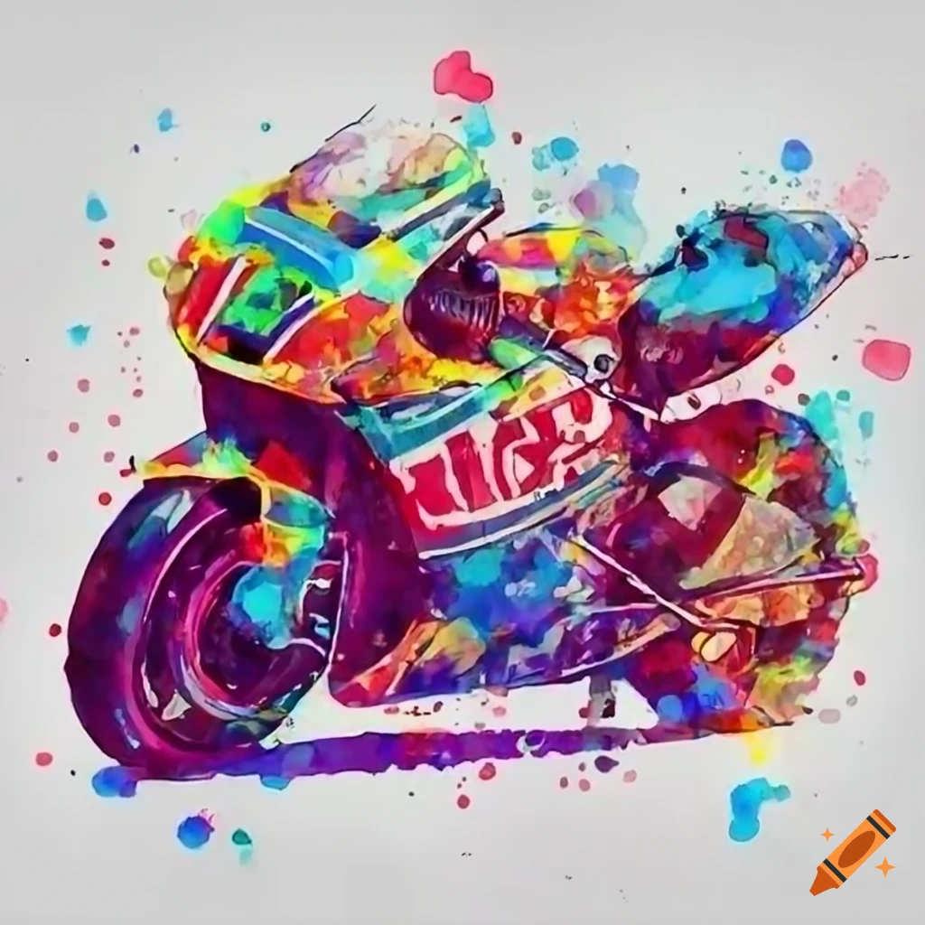 Watercolor illustration of motorcycles racing in motogp on Craiyon