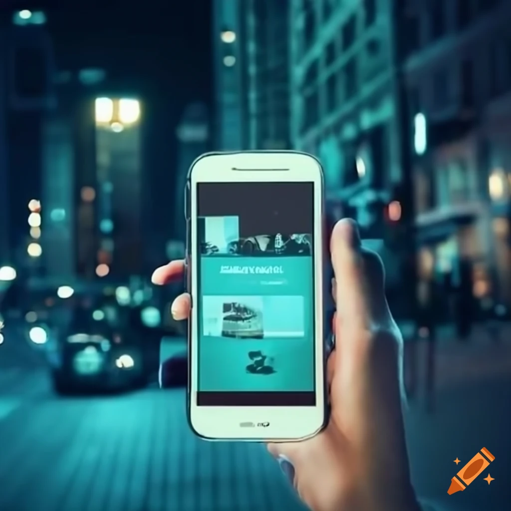 Creative ad for a taxi app with taxi and smartphone on Craiyon