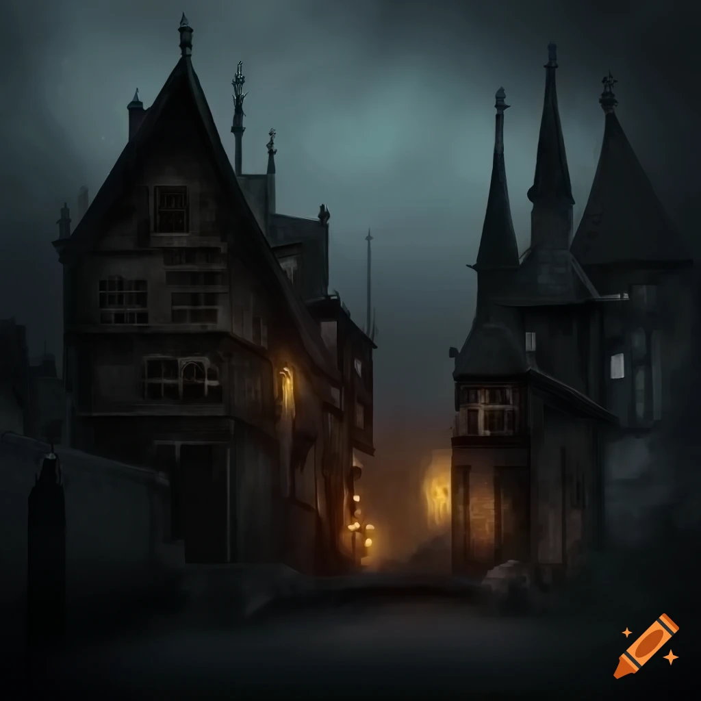 Medieval style town at night