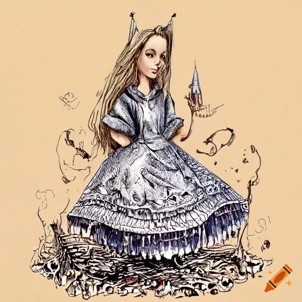 Detailed pen and ink illustration of Alice in Wonderland on Craiyon