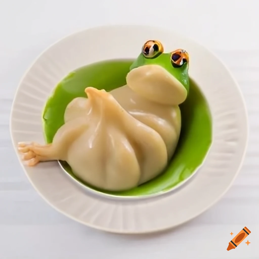 A dumpling-shaped frog on a plate