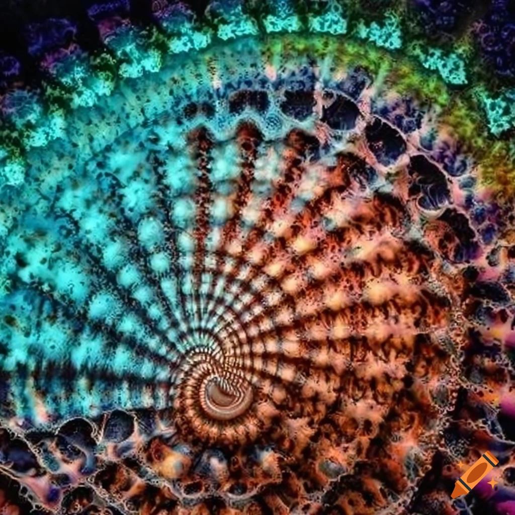 Fractal patterns resembling a sea shell on Craiyon