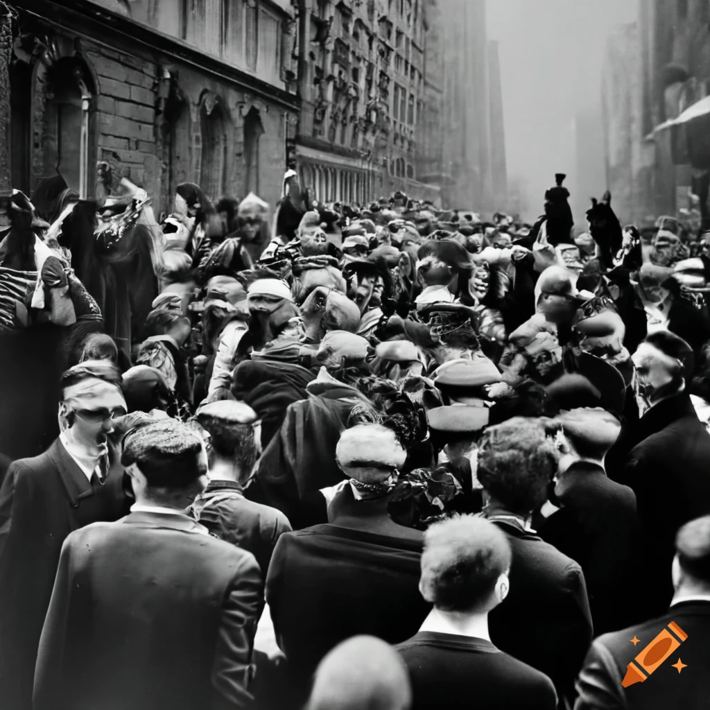 Crowd of vintage paparazzi and photographers