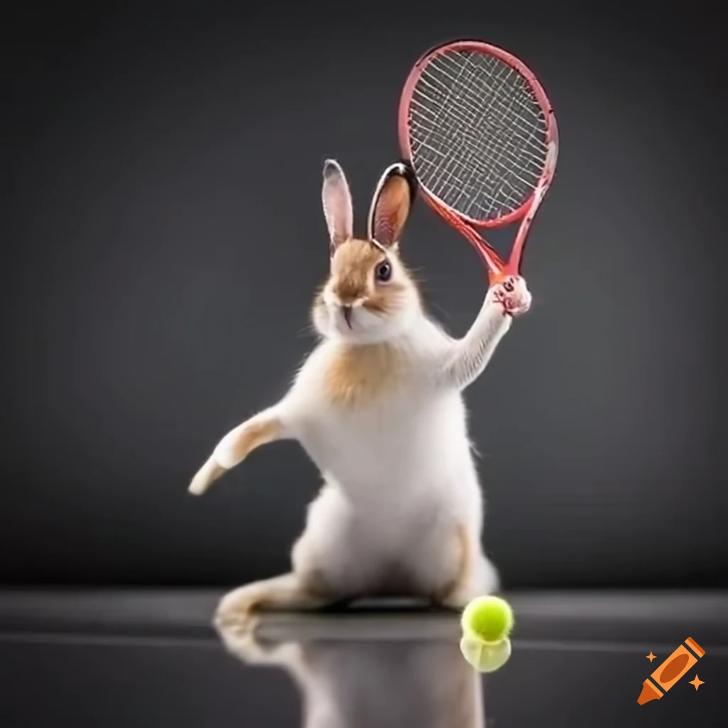 Cute bunny playing tennis on Craiyon