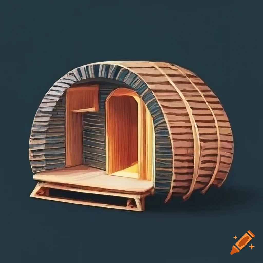 Technical drawing of a unique living pod with landing stilts