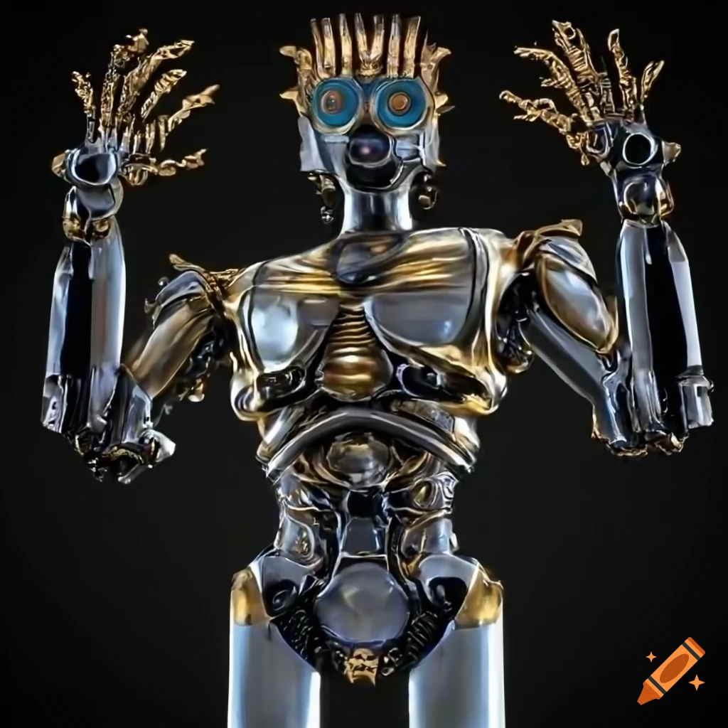 Photorealistic giant robot with spinning blender blades on Craiyon