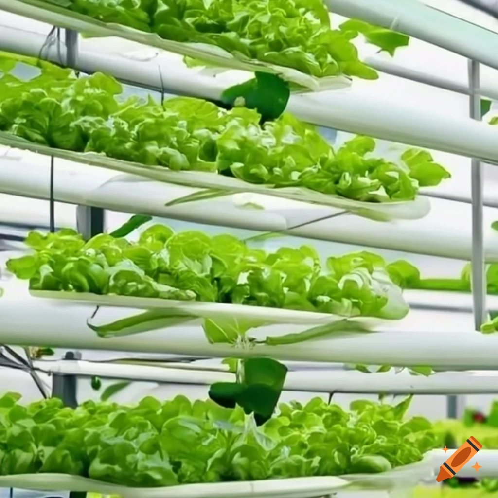 Image of a modern hydroponic greenhouse with thriving plants on Craiyon