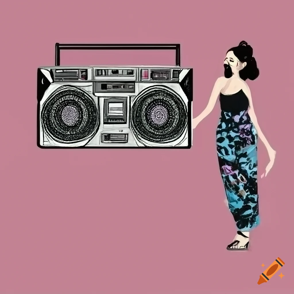 Vibrant art illustration of a girl with a boombox
