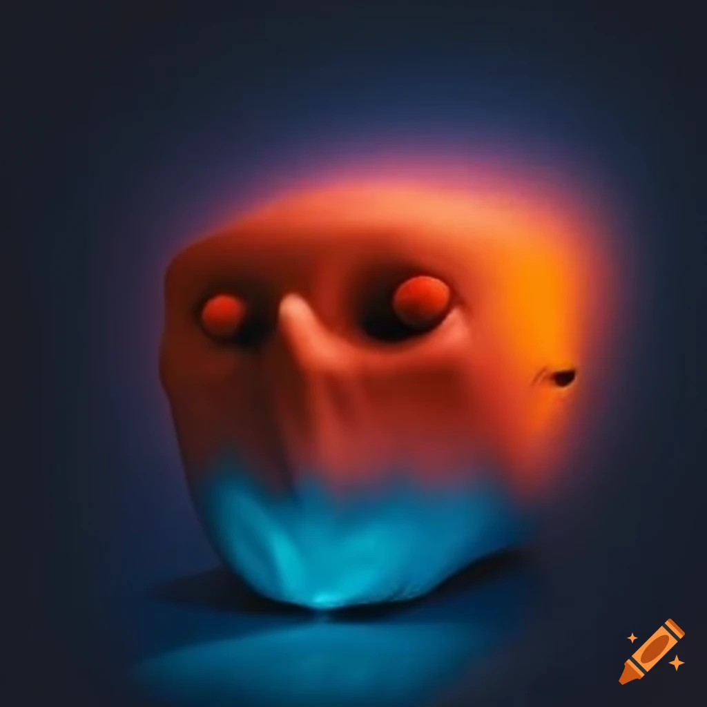 Illustration of a blue ghost with an orange-red eye mask on Craiyon