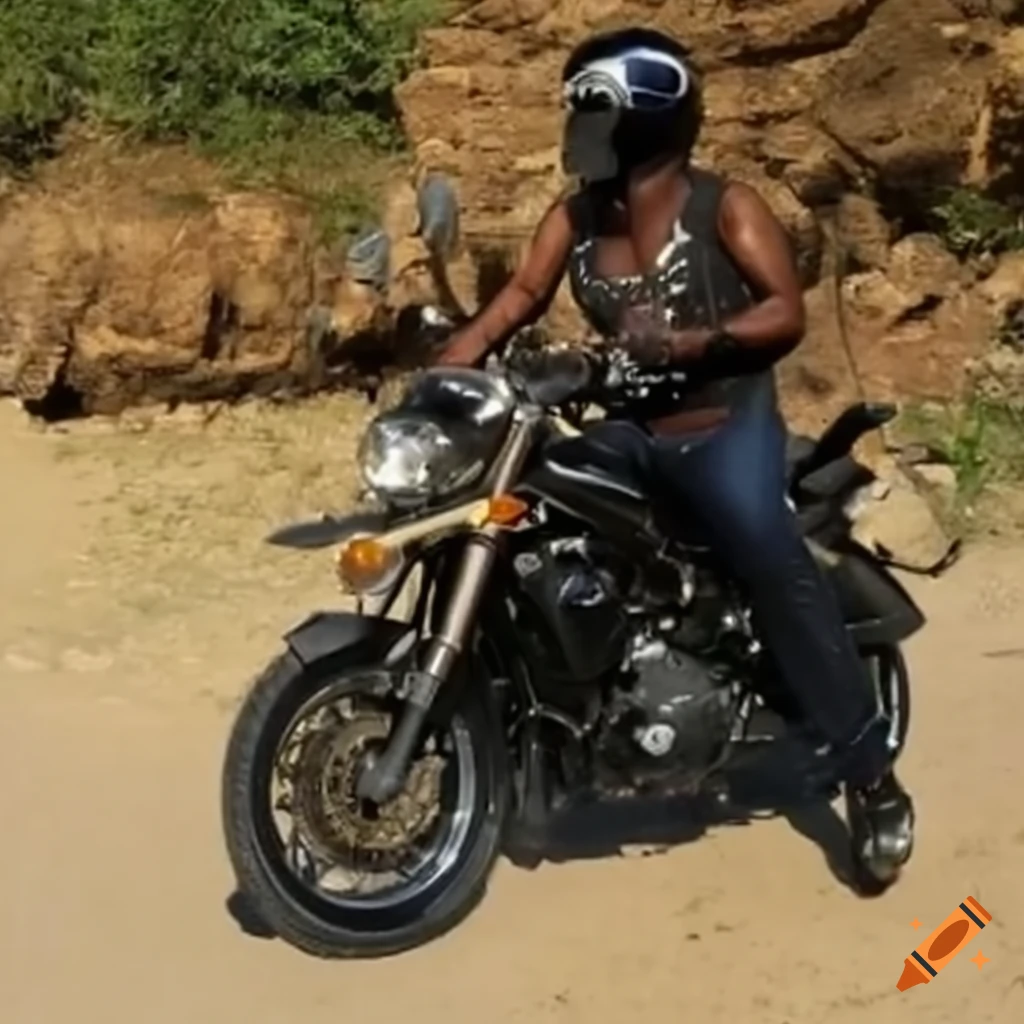 A person riding a motorcycle in africa on Craiyon