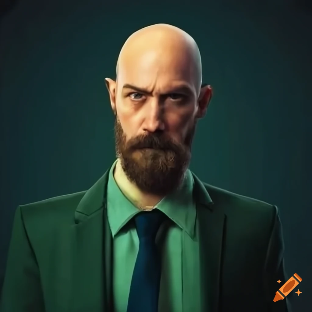 Portrait of a stylish bearded man in a green suit