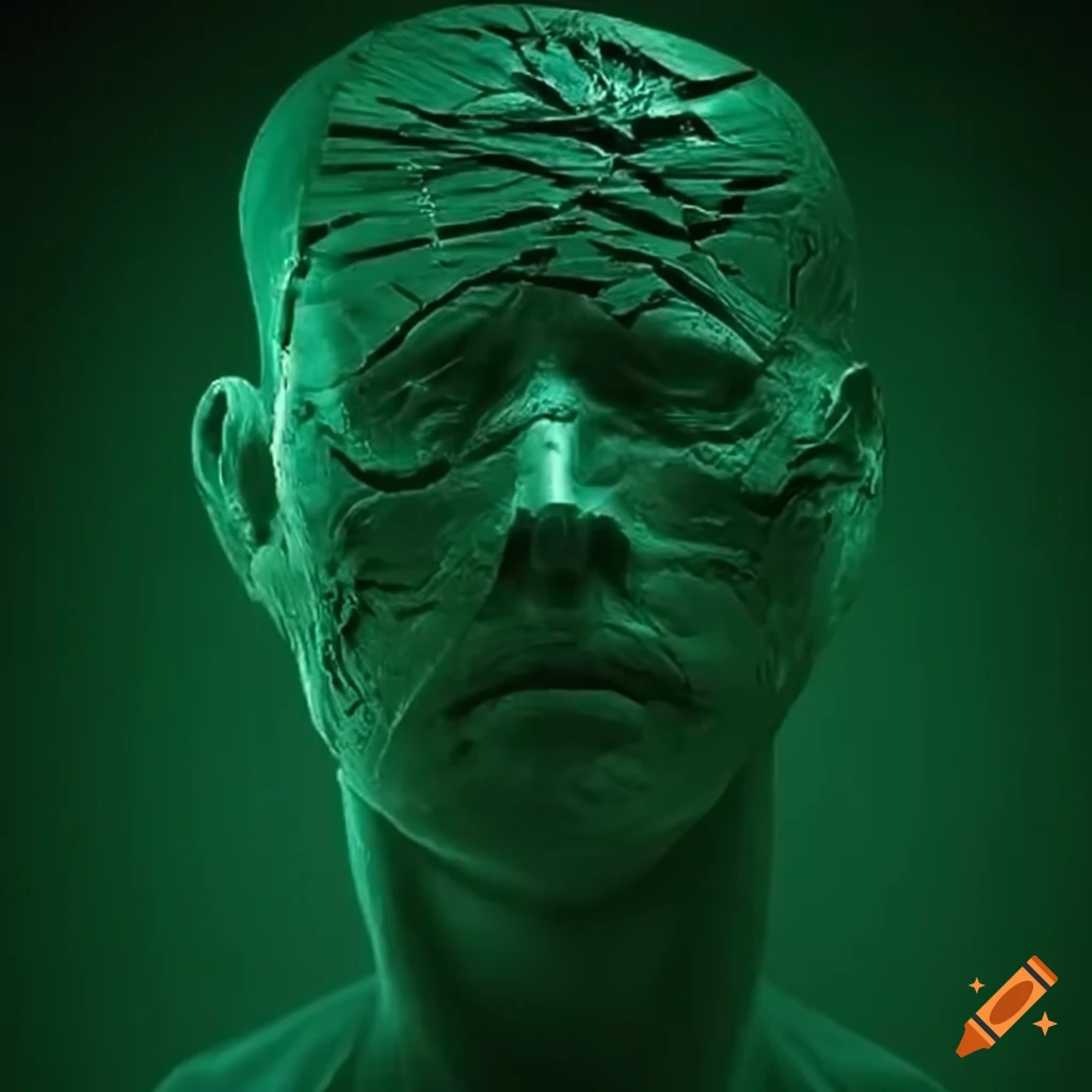 Detailed artwork of a cracked glass humanoid face on Craiyon