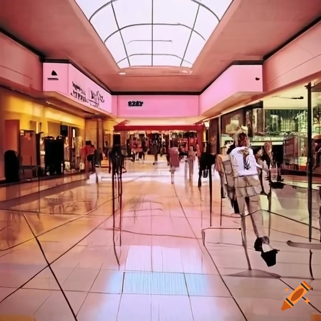 1950s vibrant shopping mall on a very busy day in color on Craiyon
