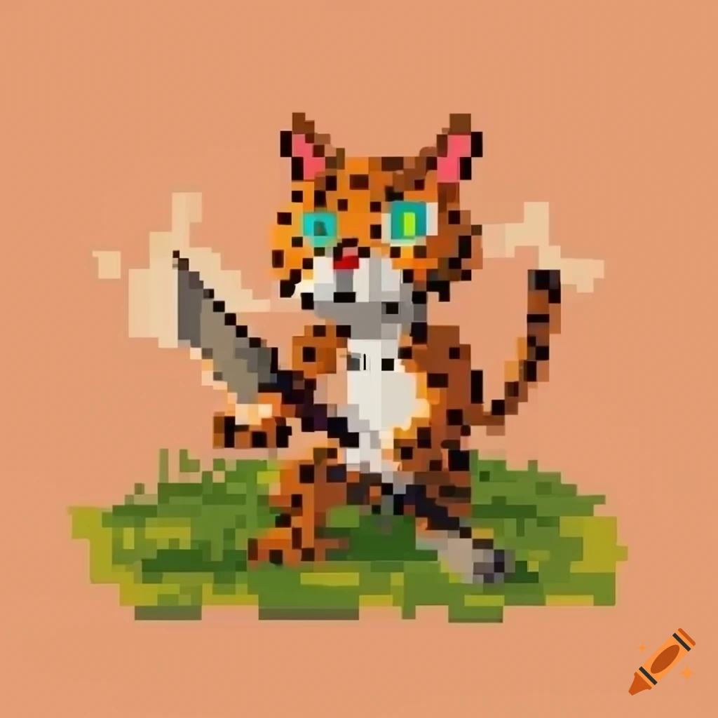 8bit cartoon of a wild cat hunting on Craiyon
