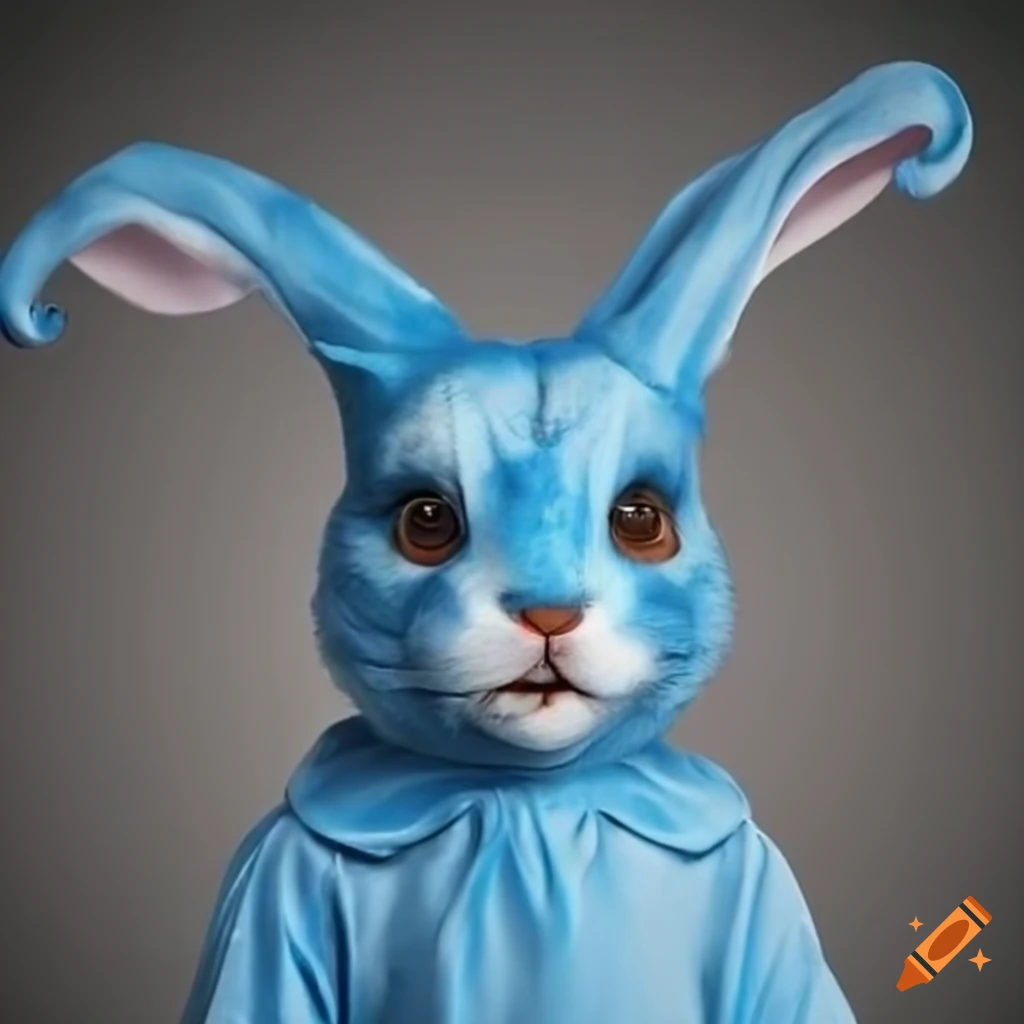 Realistic rabbit wearing a blue jester outfit on Craiyon