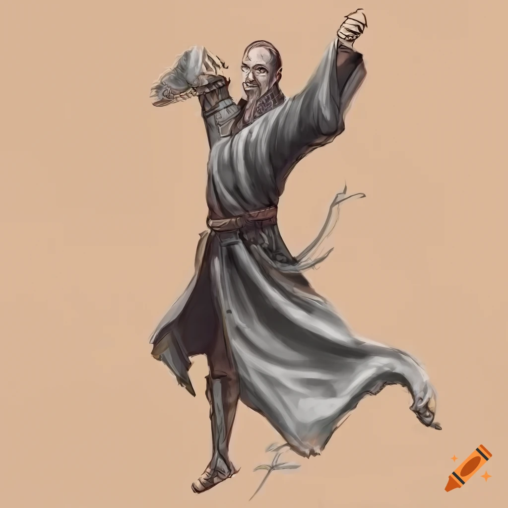 Full-length drawing of an old monk in art nouveau style on Craiyon