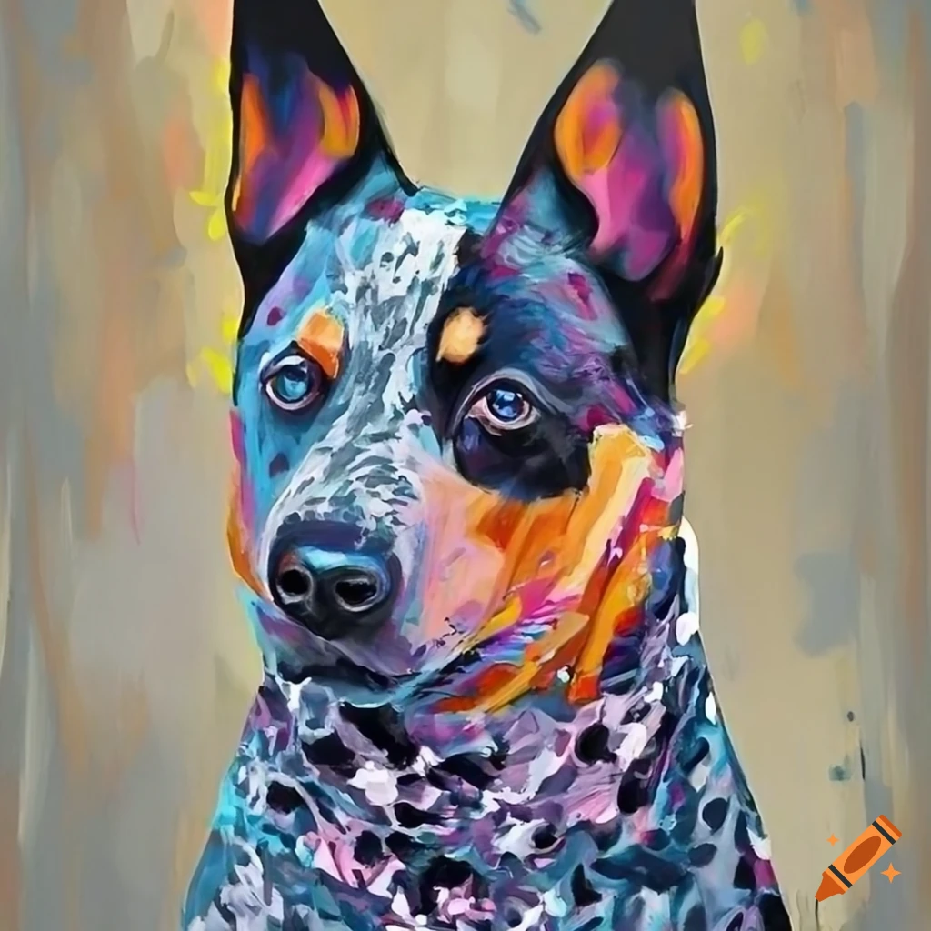 Abstract painting of an australian cattle dog on Craiyon