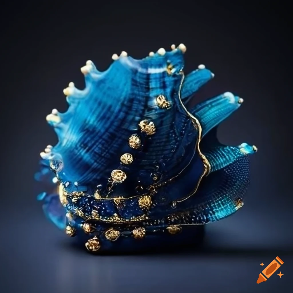 Detailed dark blue sea shell crown with gold trims on Craiyon
