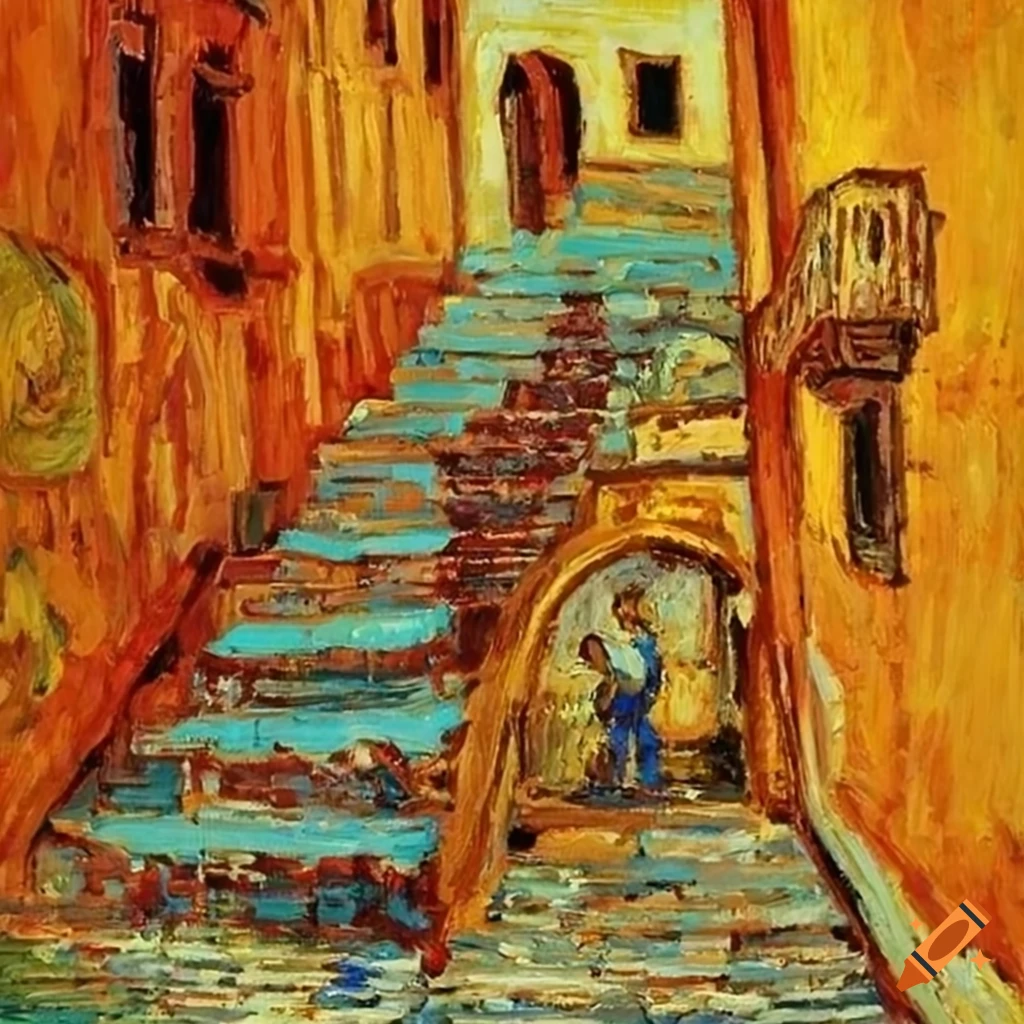 Van gogh's painting of spanish stairs on Craiyon