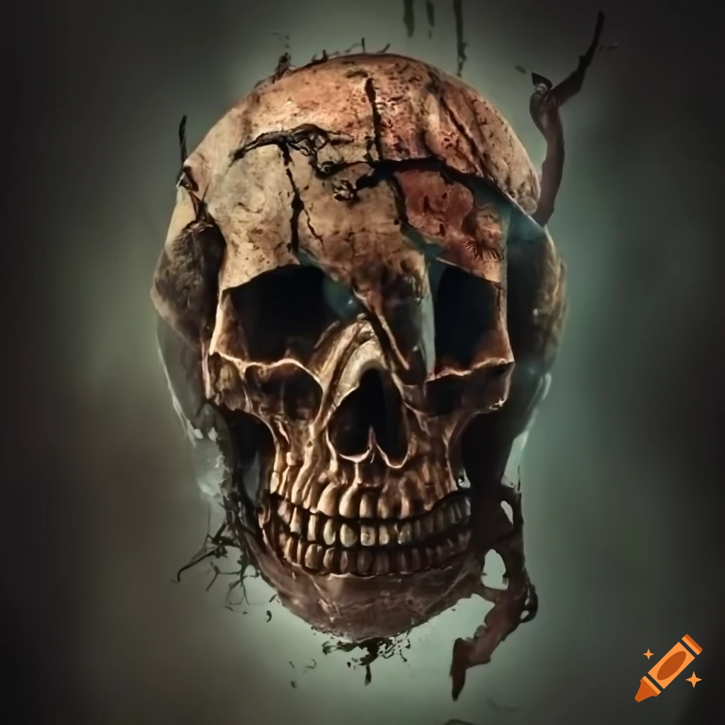 Gothic creature hovering over a pile of skulls on Craiyon