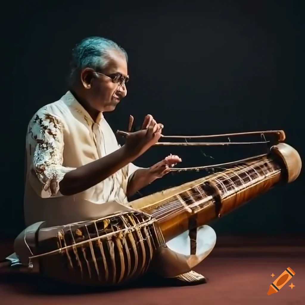 Man playing a sarod on Craiyon