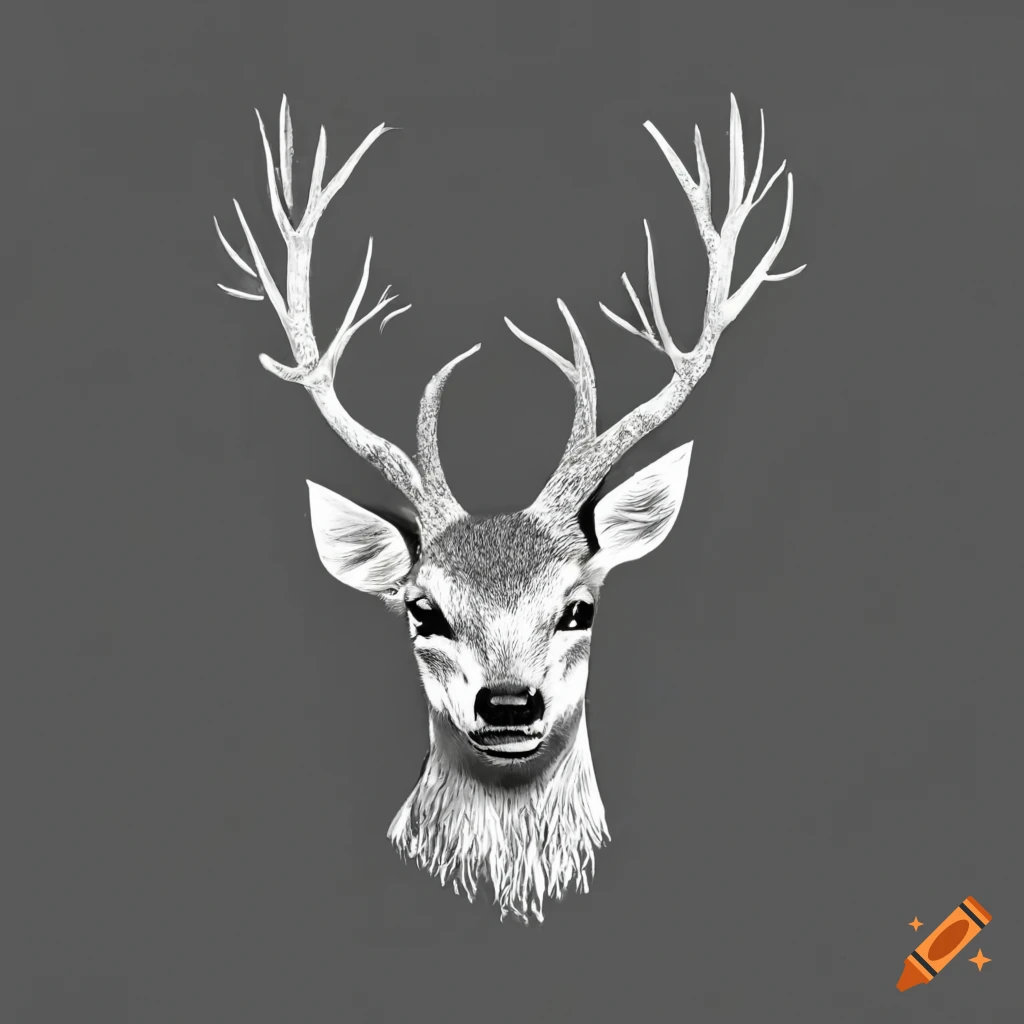 Simple deer stick figure head, black on Craiyon