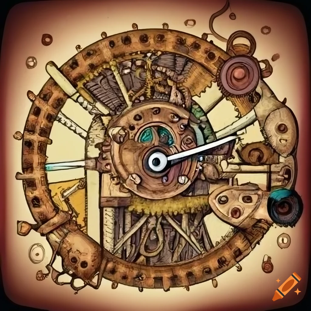Steampunk illustration of a mechanical gadget on Craiyon